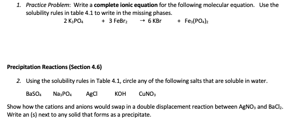 Solved 1. Practice Problem: Write a complete ionic equation | Chegg.com