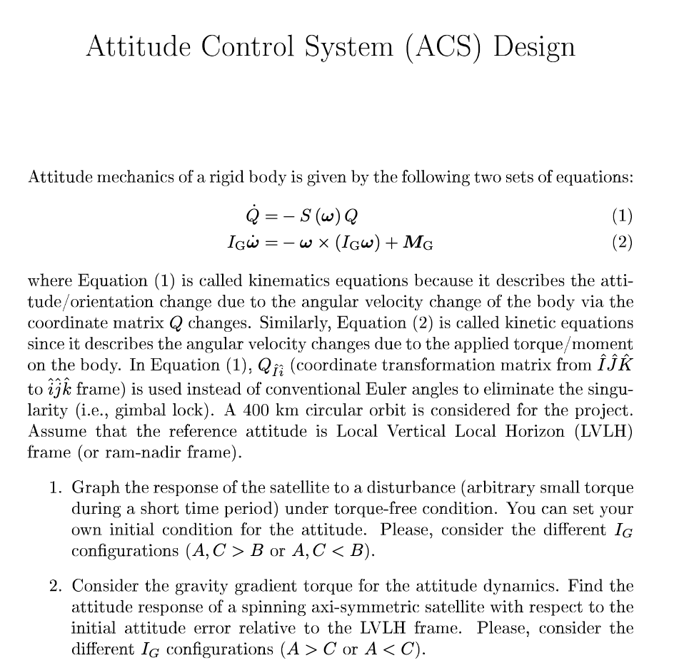 Attitude Control System (ACS) Design Attitude | Chegg.com
