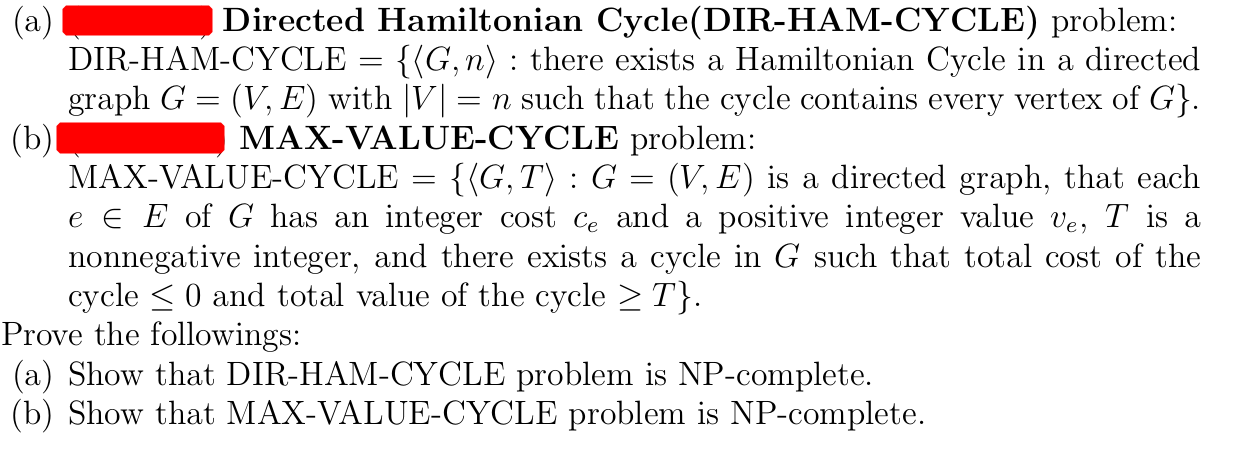 Solved ( - 2 (a) Directed Hamiltonian Cycle(DIR-HAM-CYCLE) | Chegg.com