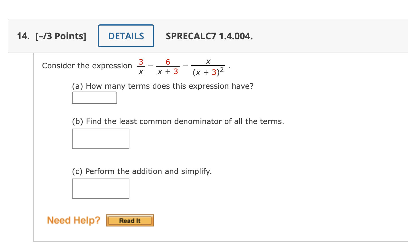 Solved Consider the expression x3−x+36−(x+3)2x (a) How many | Chegg.com