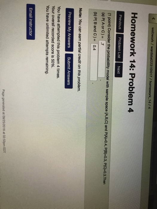 Solved 112017 / 14/4 Homework 14: Problem 4 PreviousProblem | Chegg.com Solved 112017 / 14/4 Homework 14: Problem 4 PreviousProblem | Chegg.com
