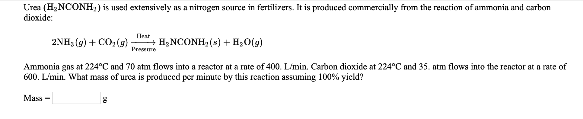 Solved Urea (H2NCONH2) is used extensively as a nitrogen | Chegg.com