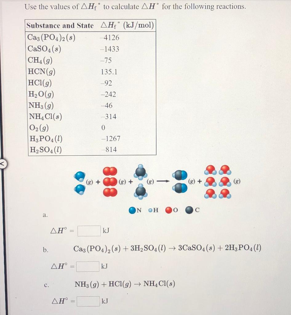 Solved Use the values of AHF° to calculate AH° for the | Chegg.com