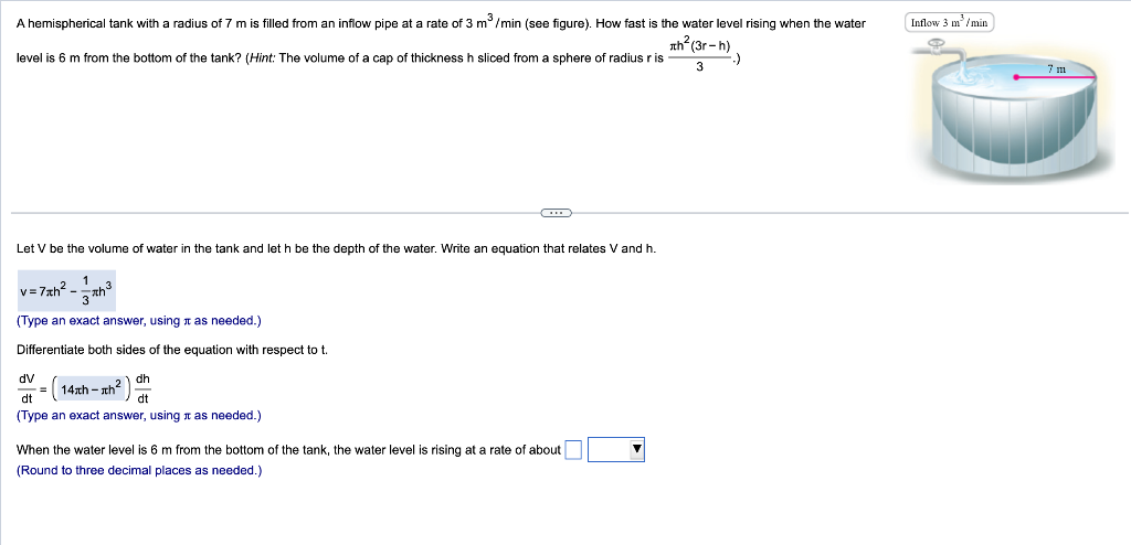 Solved A hemispherical tank with a radius of 7 m is filled | Chegg.com