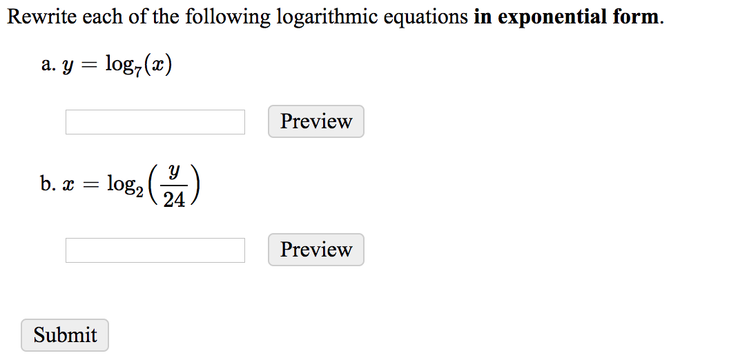 Solved Rewrite each of the following logarithmic equations | Chegg.com