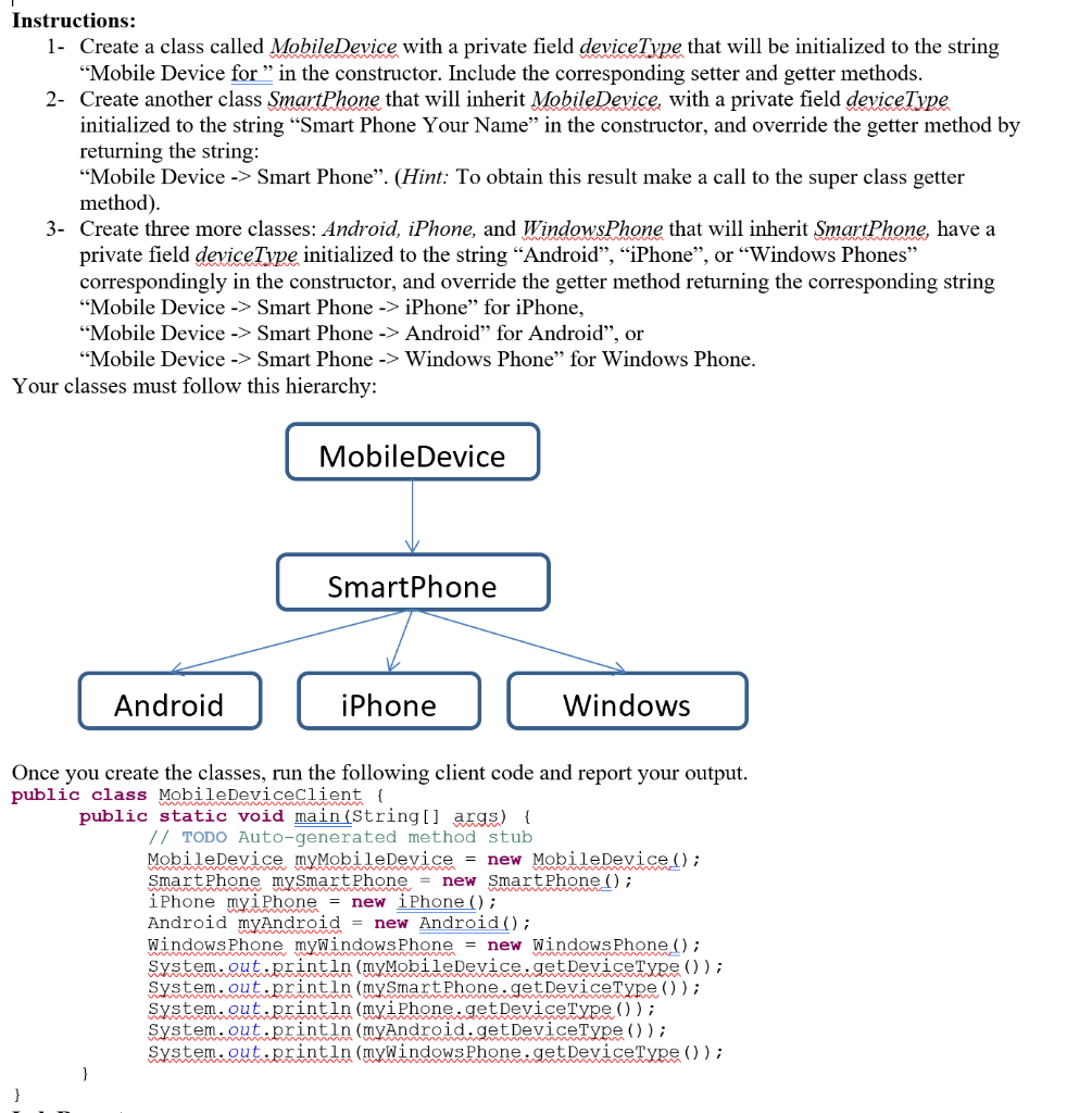 Solved Instructions: Create a class called MobileDevice | Chegg.com