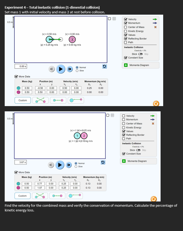 Solved Experiment 4-Total inelastic collision (1-dimential | Chegg.com