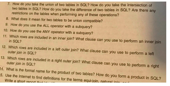 Solved 7. How do you take the union of two tables in SQL? | Chegg.com