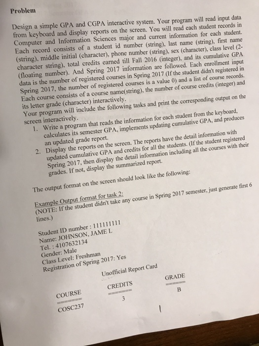 Solved Problem Design a simple GPA and CGPA interactive | Chegg.com