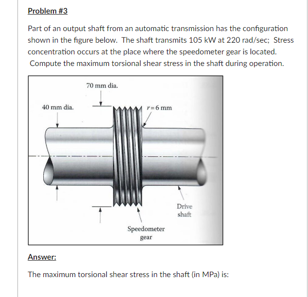 Solved Problem #3 Part of an output shaft from an automatic | Chegg.com