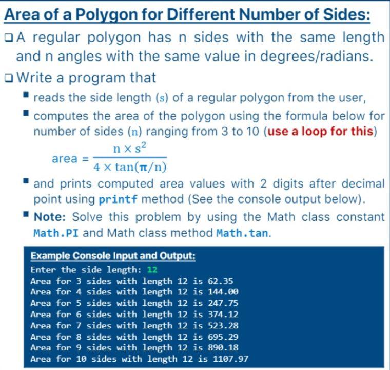 Solved Area of a Polygon for Different Number of Sides: a A | Chegg.com