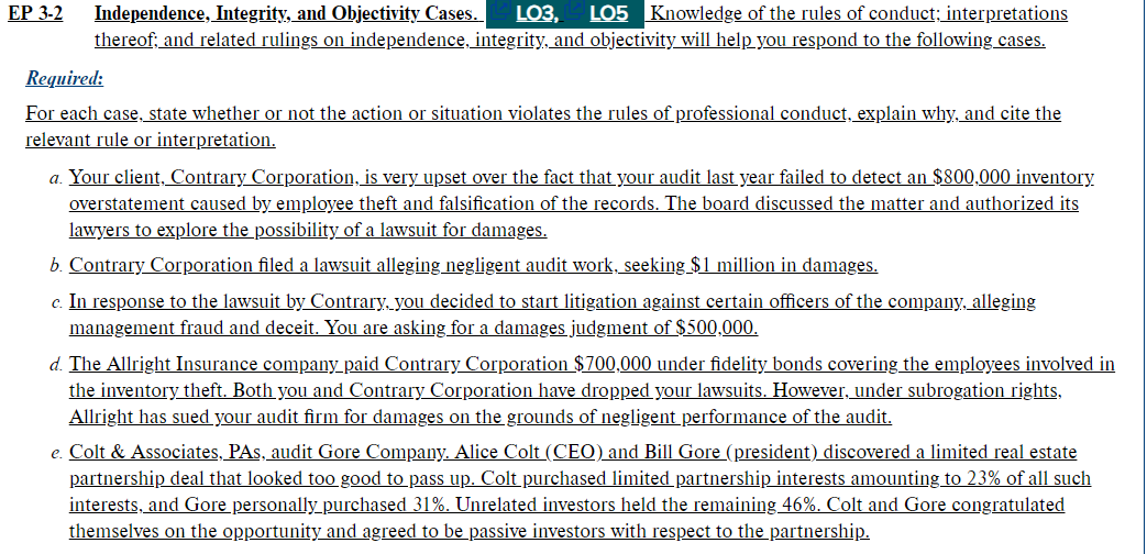 EP 3-2 Independence, Integrity, and Objectivity | Chegg.com