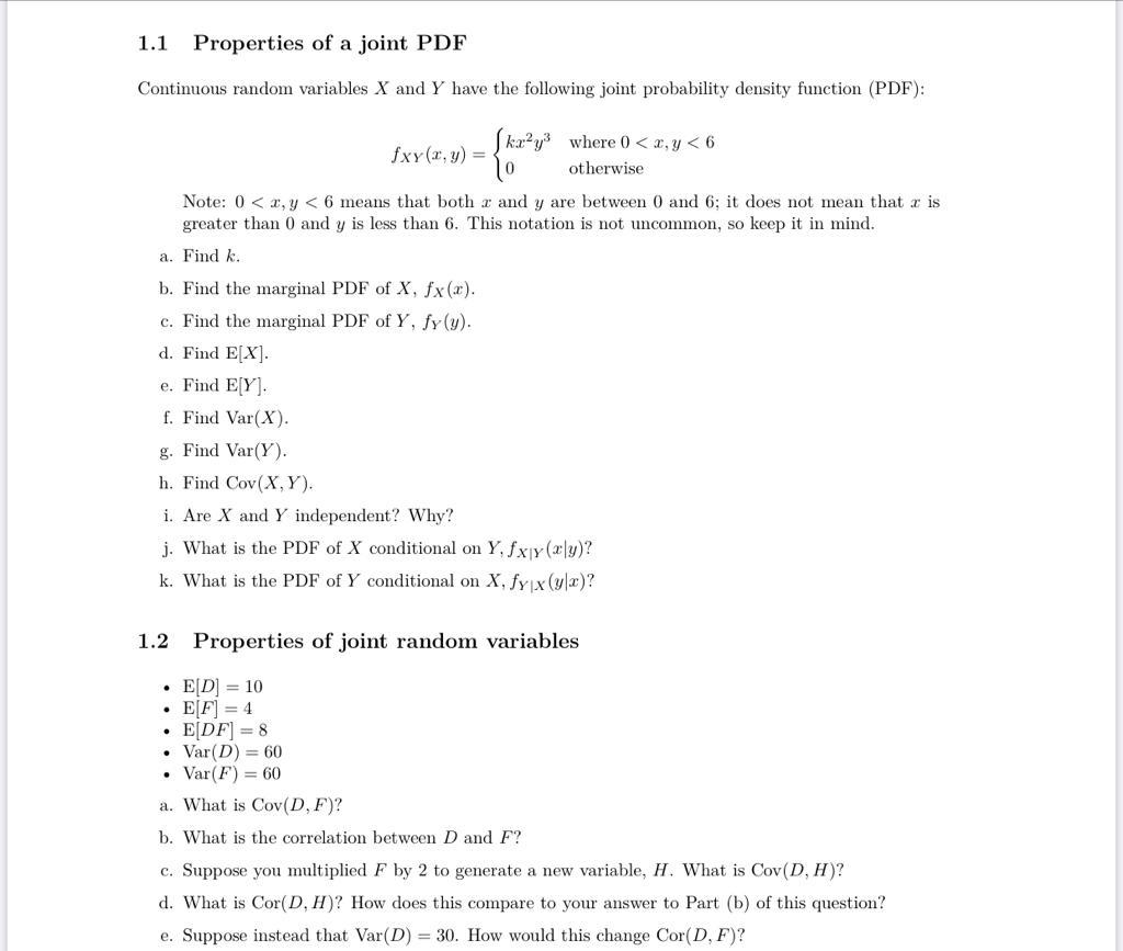 Solved 1.1 Properties of a joint PDF Continuous random | Chegg.com