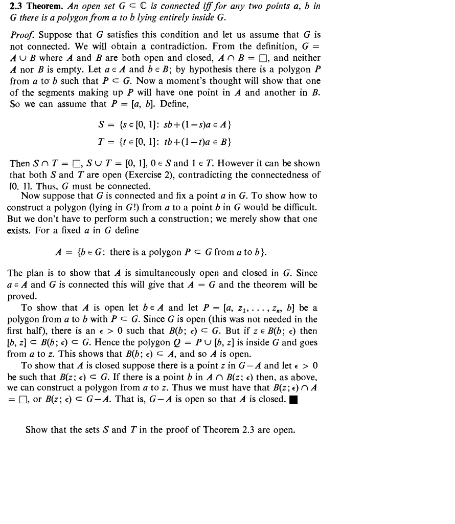 Solved 2.3 Theorem. An open set GCC is connected iff for any | Chegg.com