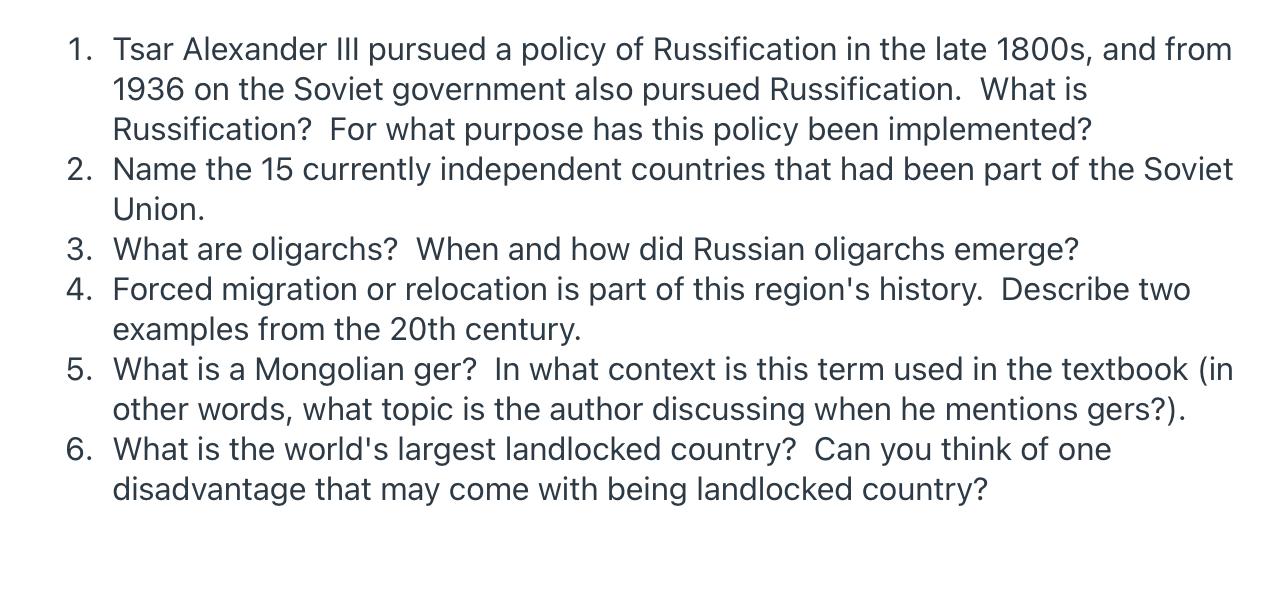 Solved 1. Tsar Alexander III pursued a policy of | Chegg.com