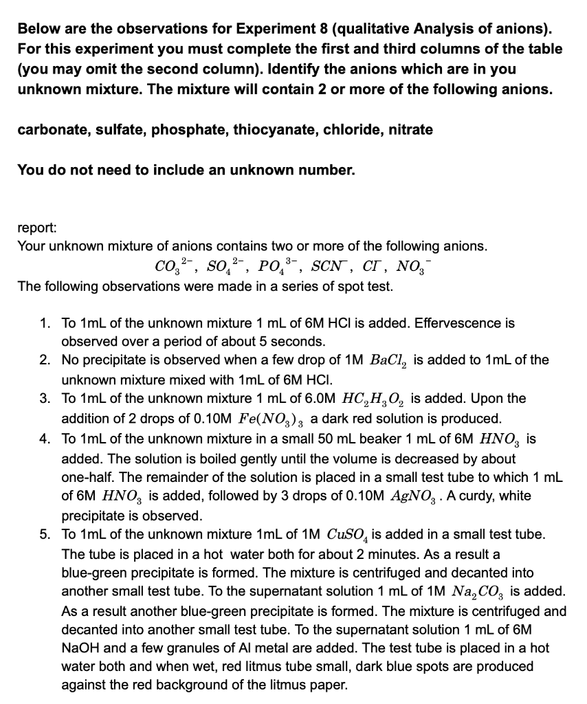 Solved Below are the observations for Experiment 8 | Chegg.com