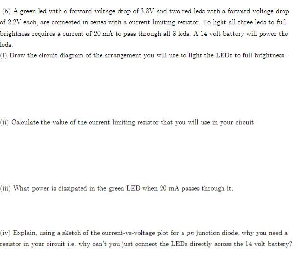 Solved (5) A green led with a forward voltage drop of 3.8V | Chegg.com