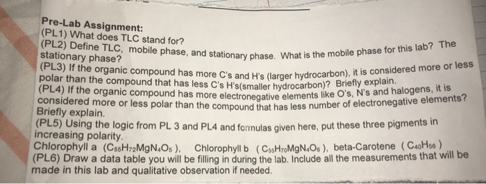 Solved Pre-Lab Assignment: (PL1) What does TLC stand for? | Chegg.com