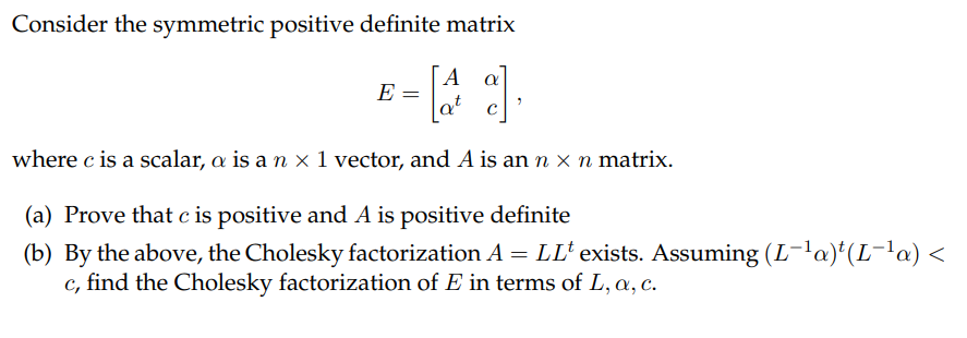 Solved Consider the symmetric positive definite matrix A α | Chegg.com