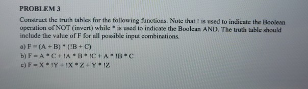 Solved PROBLEM 3 Construct the truth tables for the | Chegg.com
