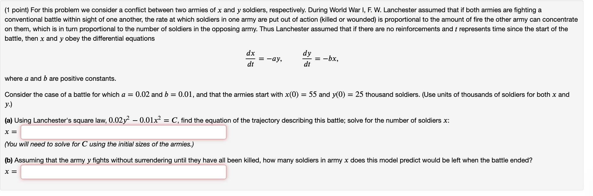 Solved ( 1 point) For this problem we consider a conflict | Chegg.com