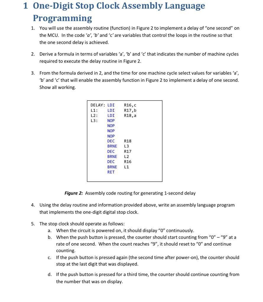 1 One-Digit Stop Clock Assembly Language Programming | Chegg.com