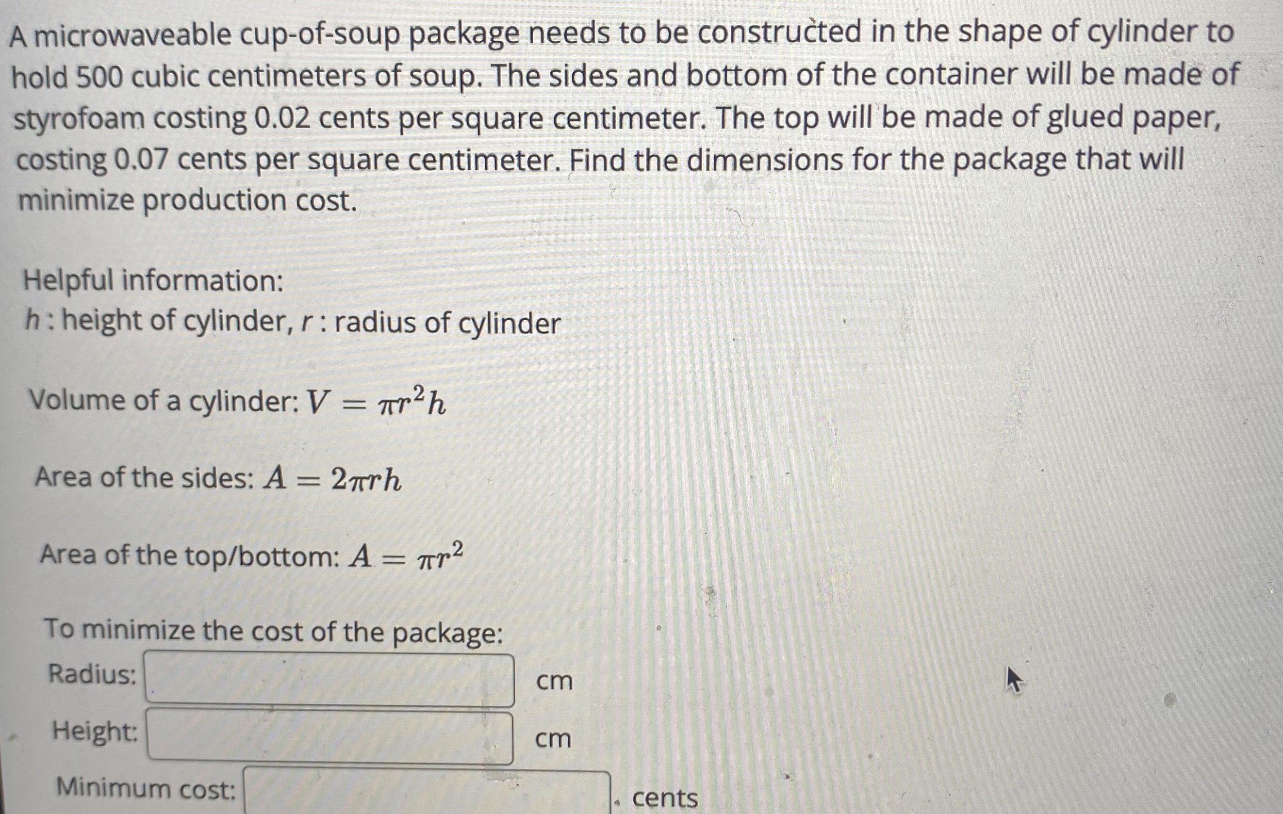 Solved A microwaveable cup-of-soup package needs to be | Chegg.com