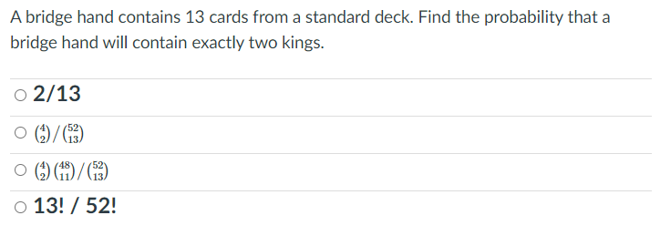 Solved A bridge hand contains 13 cards from a standard deck. | Chegg.com