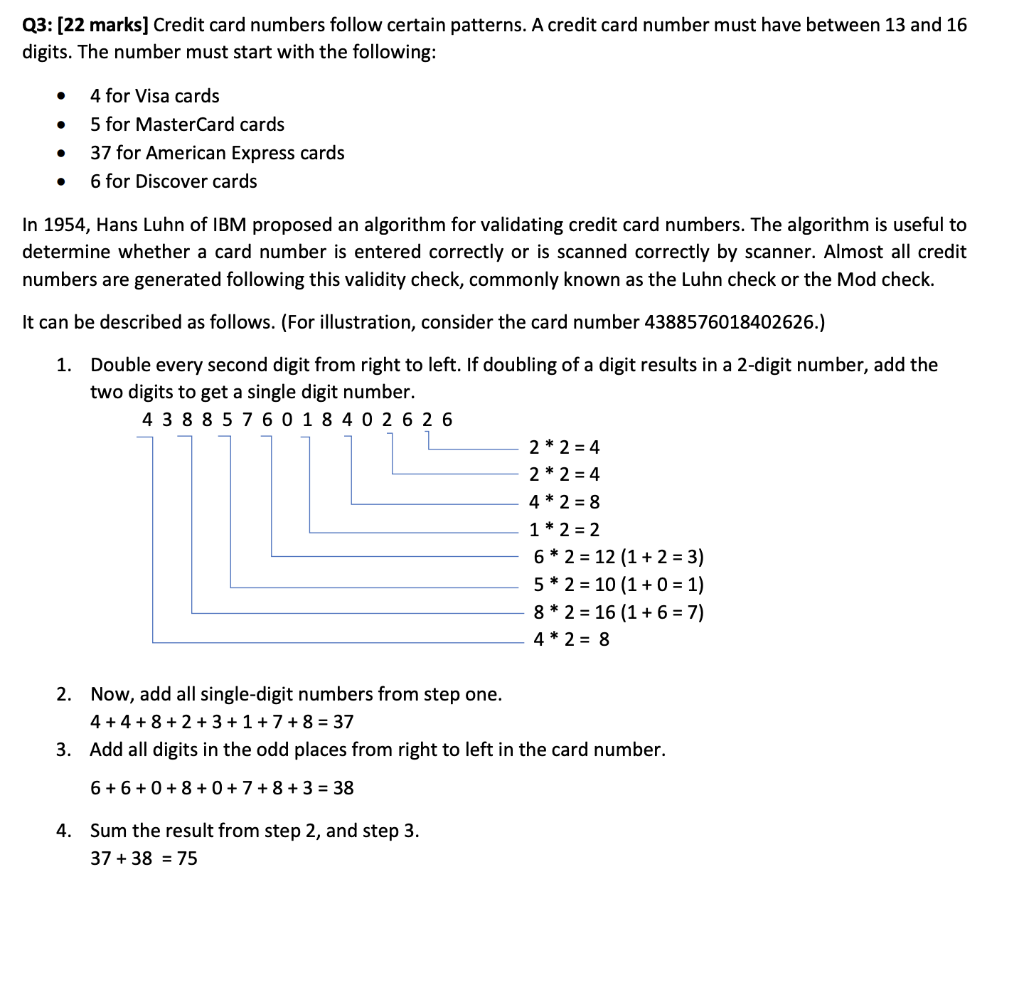 Solved Q3: [22 marks] Credit card numbers follow certain | Chegg.com