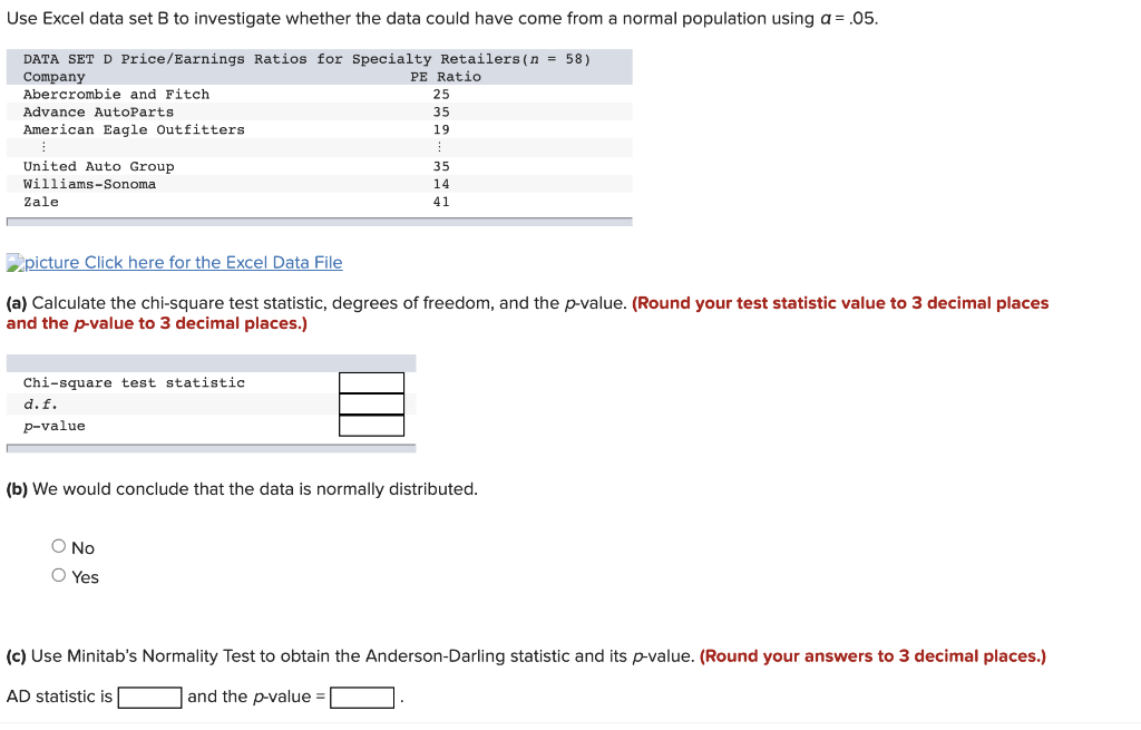 Use Excel data set B to investigate whether the data | Chegg.com