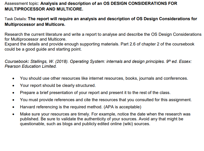 Solved Assessment topic: Analysis and description of an OS | Chegg.com
