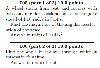 Solved 005 (part 1 ﻿of 2) 10.0 ﻿pointsA wheel starts from | Chegg.com