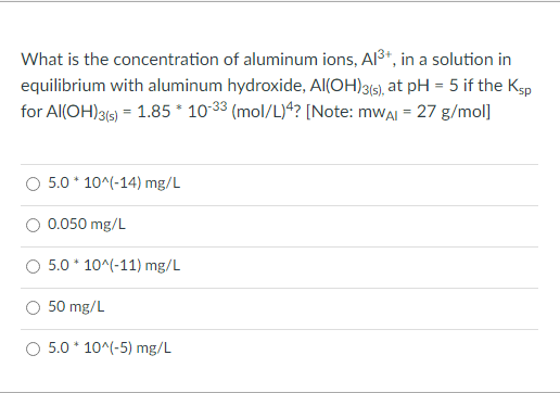 Solved What is the concentration of aluminum ions, Al3+, in | Chegg.com