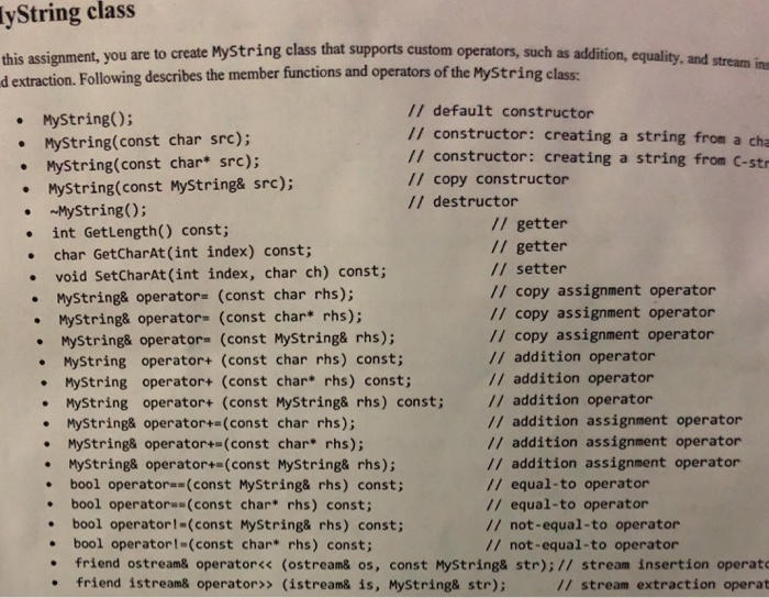 Solved yString class tring class that supports custom | Chegg.com