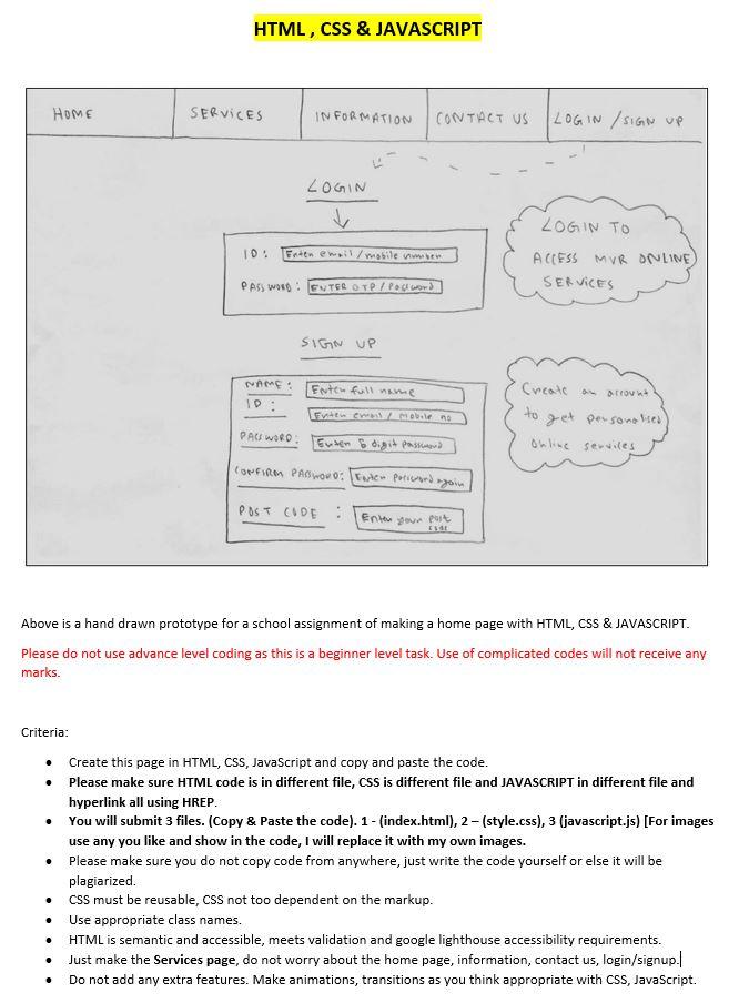 Solved HTML, CSS & JAVASCRIPT HOME € SERVICES INFORMATION | Chegg.com