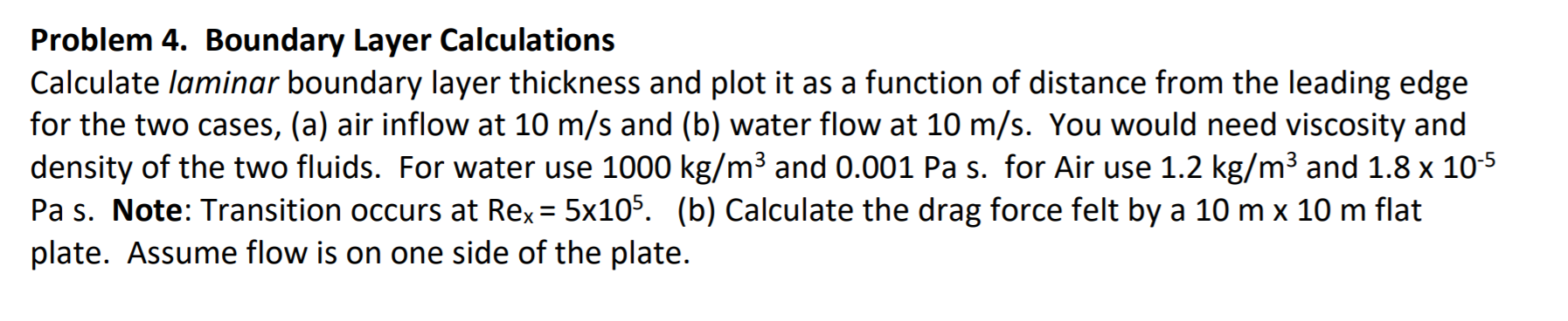 Solved Problem 4. Boundary Layer Calculations Calculate | Chegg.com