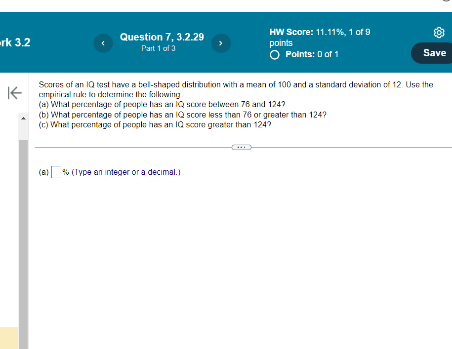 Solved Scores of an IQ test have a bell-shaped distribution | Chegg.com