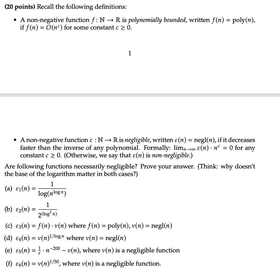 Solved (20 points) Recall the following definitions: - A | Chegg.com