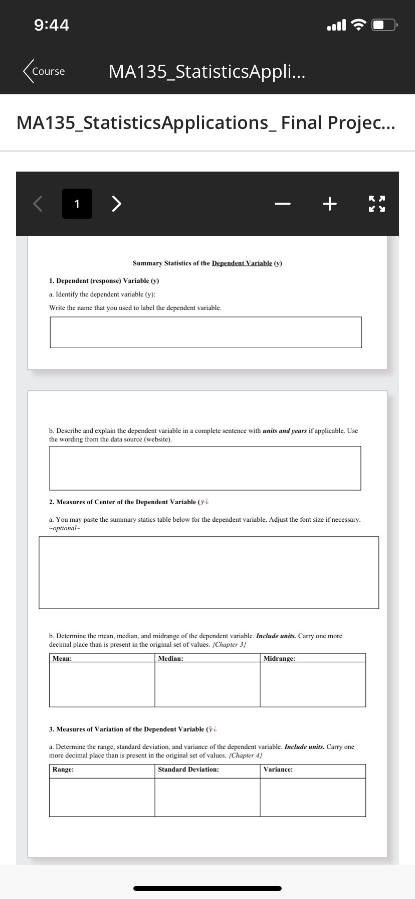 MA135_StatisticsApplications_Final Projec... | Chegg.com