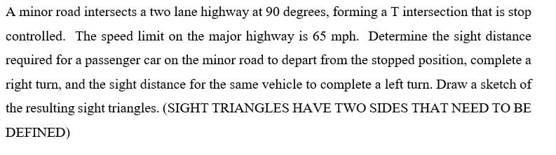 Solved A minor road intersects a two lane highway at 90 | Chegg.com