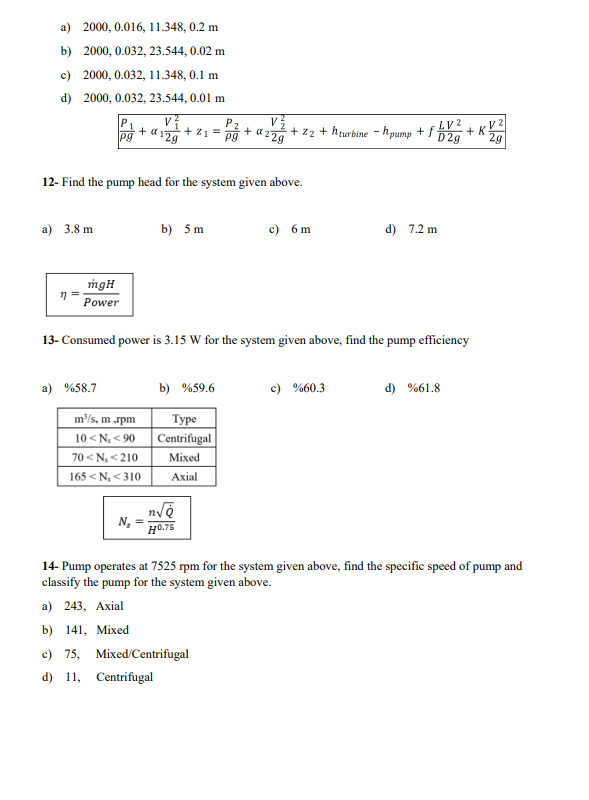Solved PIPE LOSS \& PLMP QUESTIONS (11-14)k 11- Find the | Chegg.com