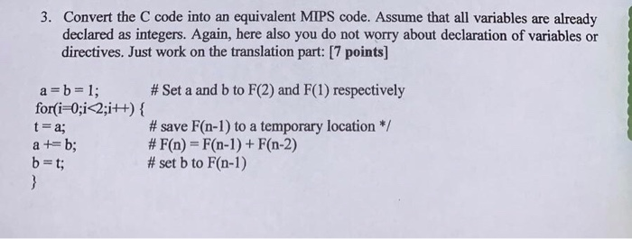 Solved 3. Convert the C code into an equivalent MIPS code. | Chegg.com