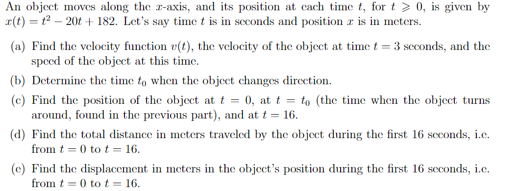 Solved An object moves along the x-axis, and its position at | Chegg.com