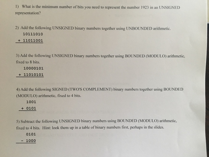 Solved 1) What is the minimum number of bits you need to | Chegg.com