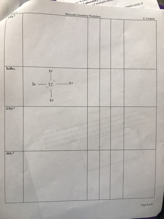 Solved CHM131 Molecular Geometry Worksheet Total # of e | Chegg.com