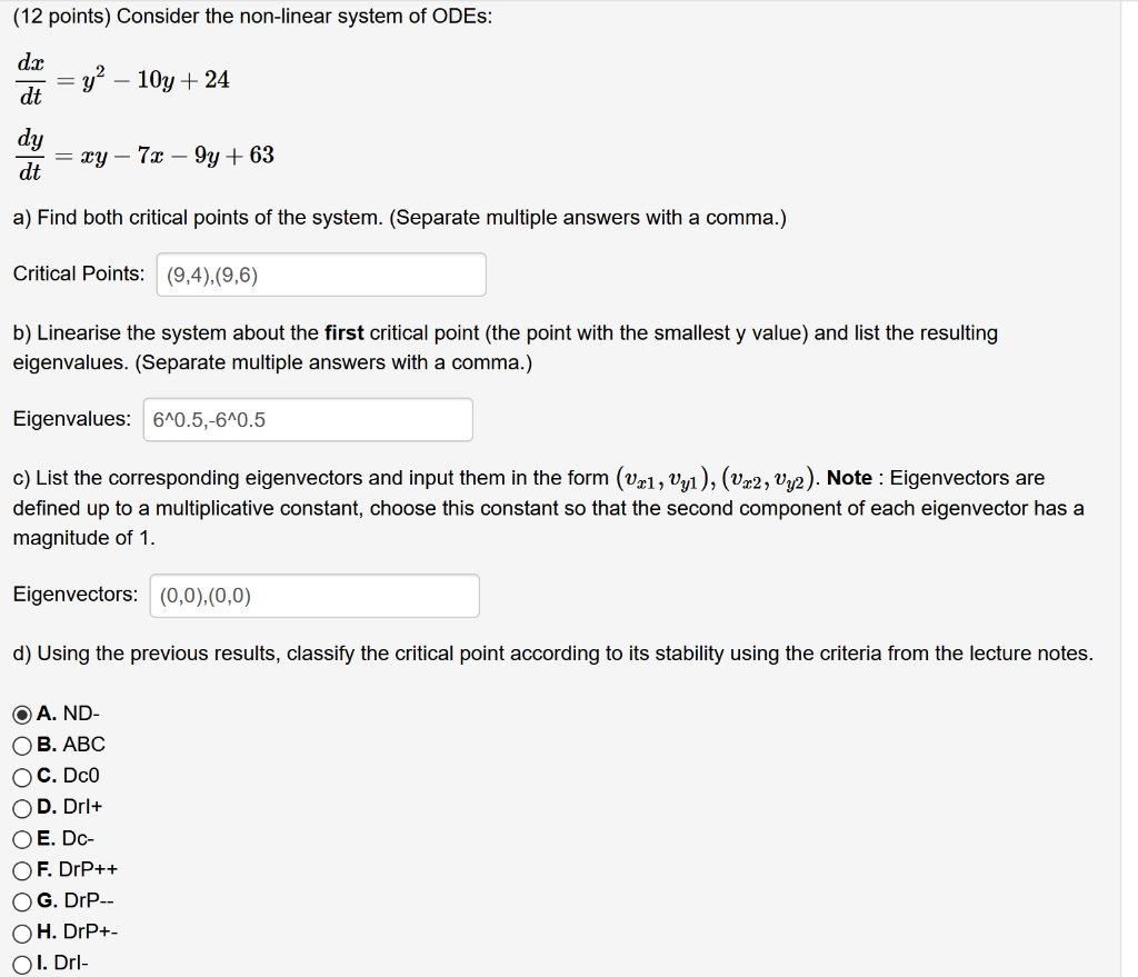 Solved (12 points) Consider the non-linear system of ODES: | Chegg.com