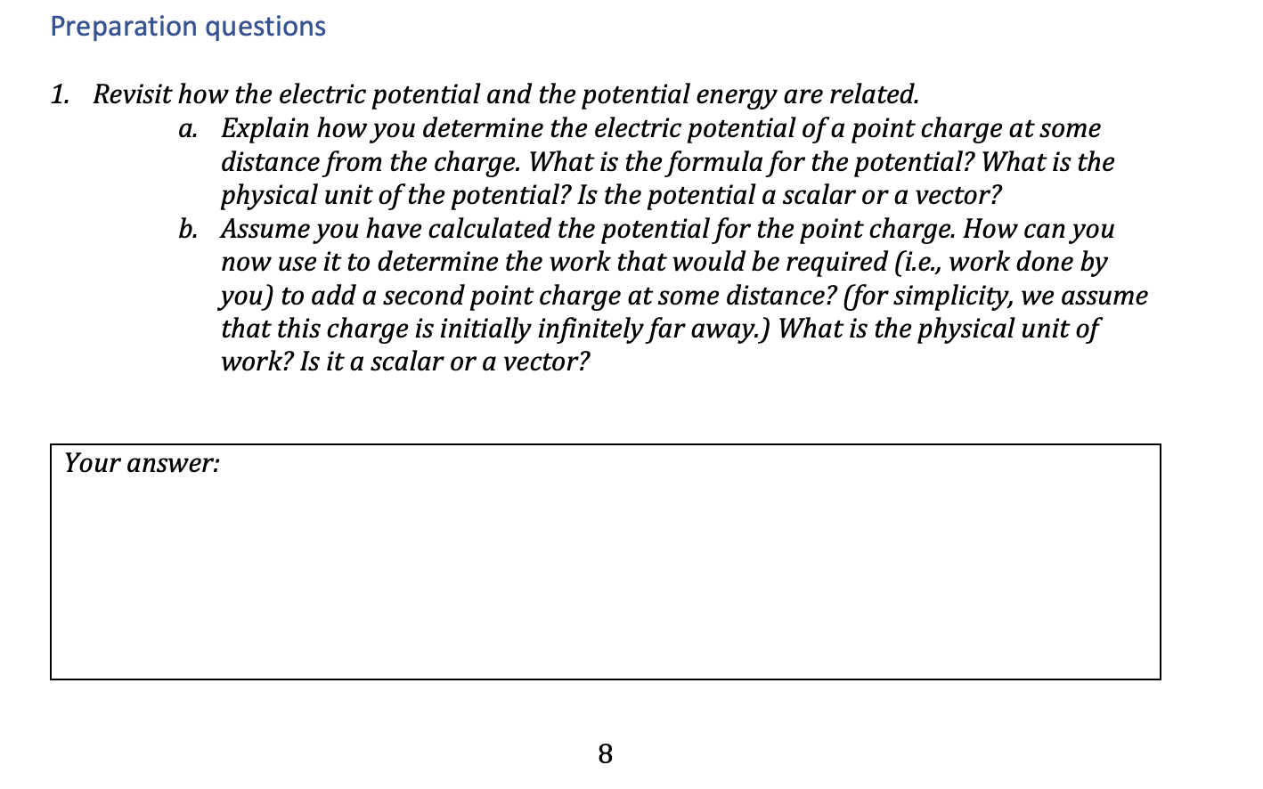 Solved Activity 2: Electric potential and potential energy | Chegg.com