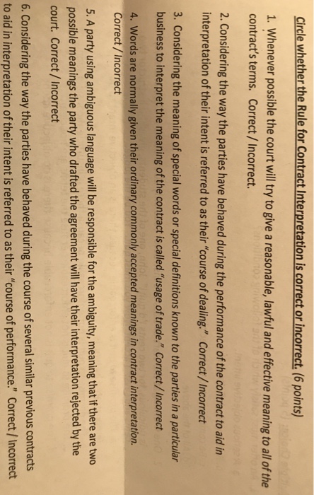 Solved Circle whether the Rule for Contract Interpretation | Chegg.com