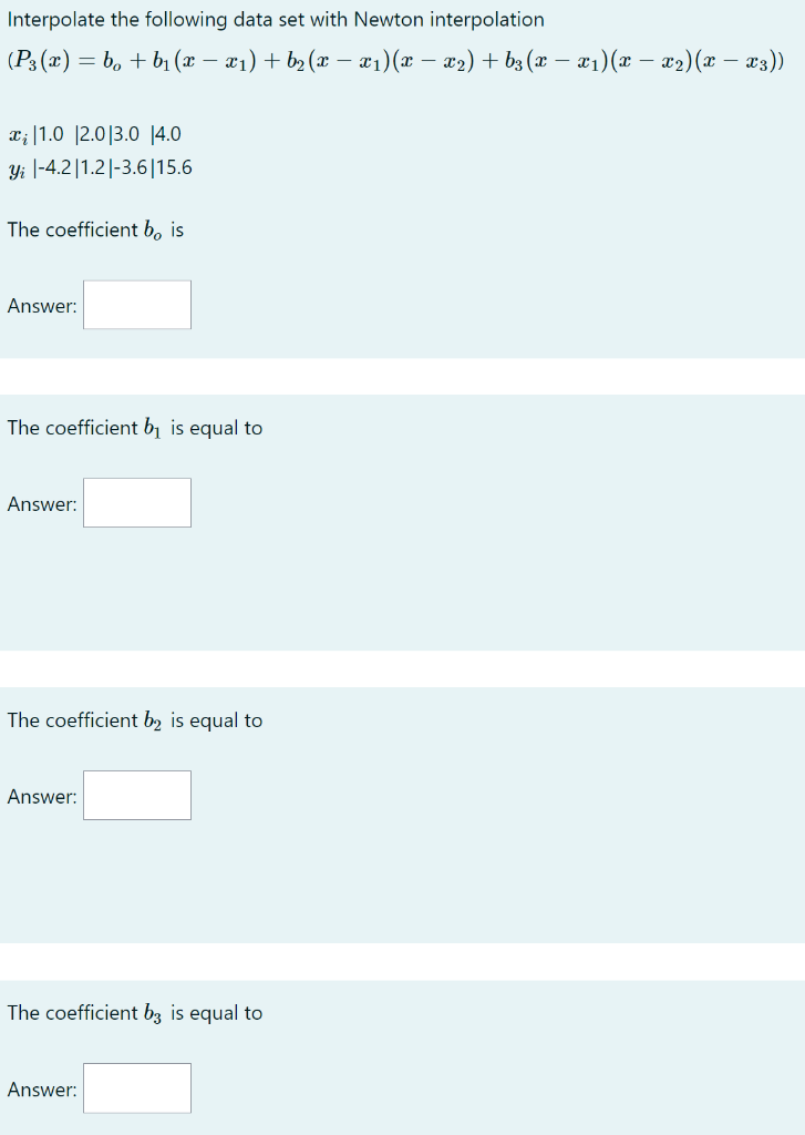 Solved Interpolate the following data set with Newton | Chegg.com