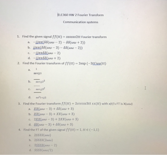 Solved ELE360 HW 2 Fourier Transform Communication systems | Chegg.com